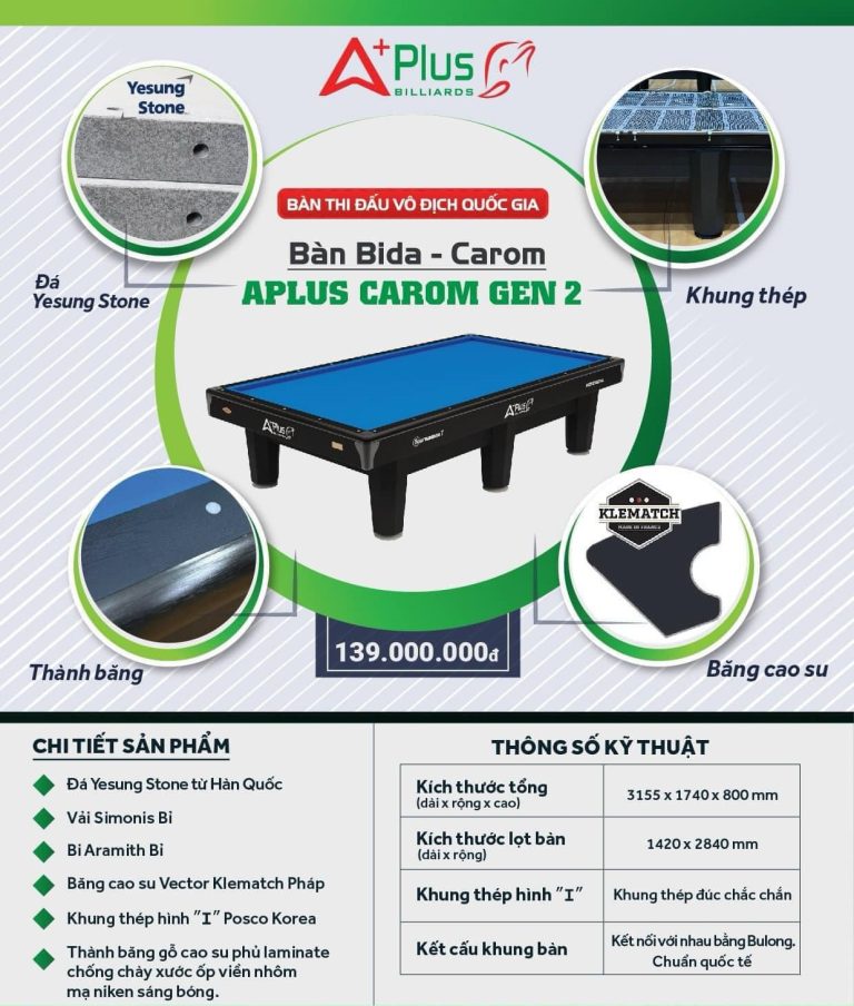 Aplus Carom | Bàn Bida 3C | Chính Hãng | Nova Billiards